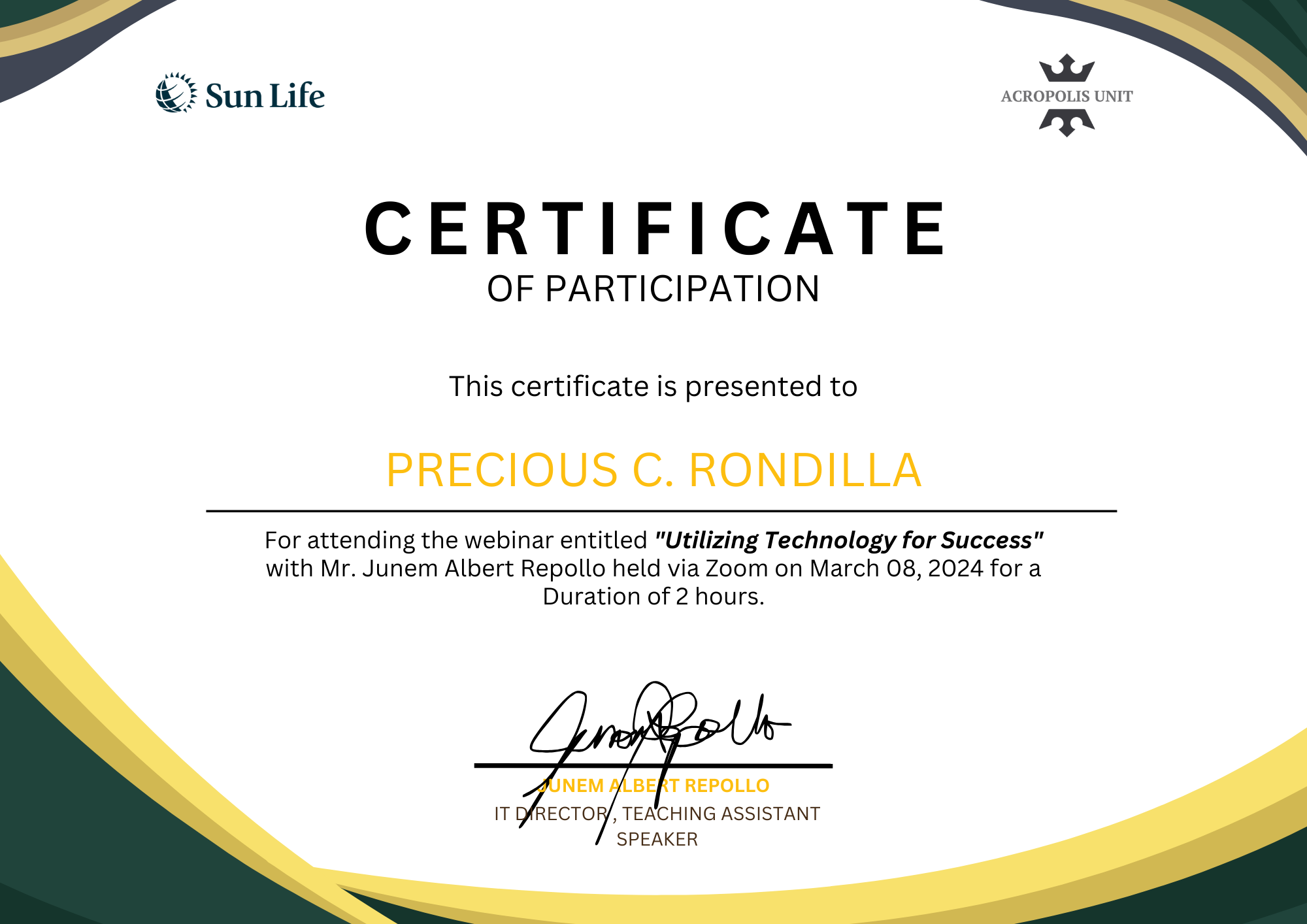 Precious Rondilla - Student Developer